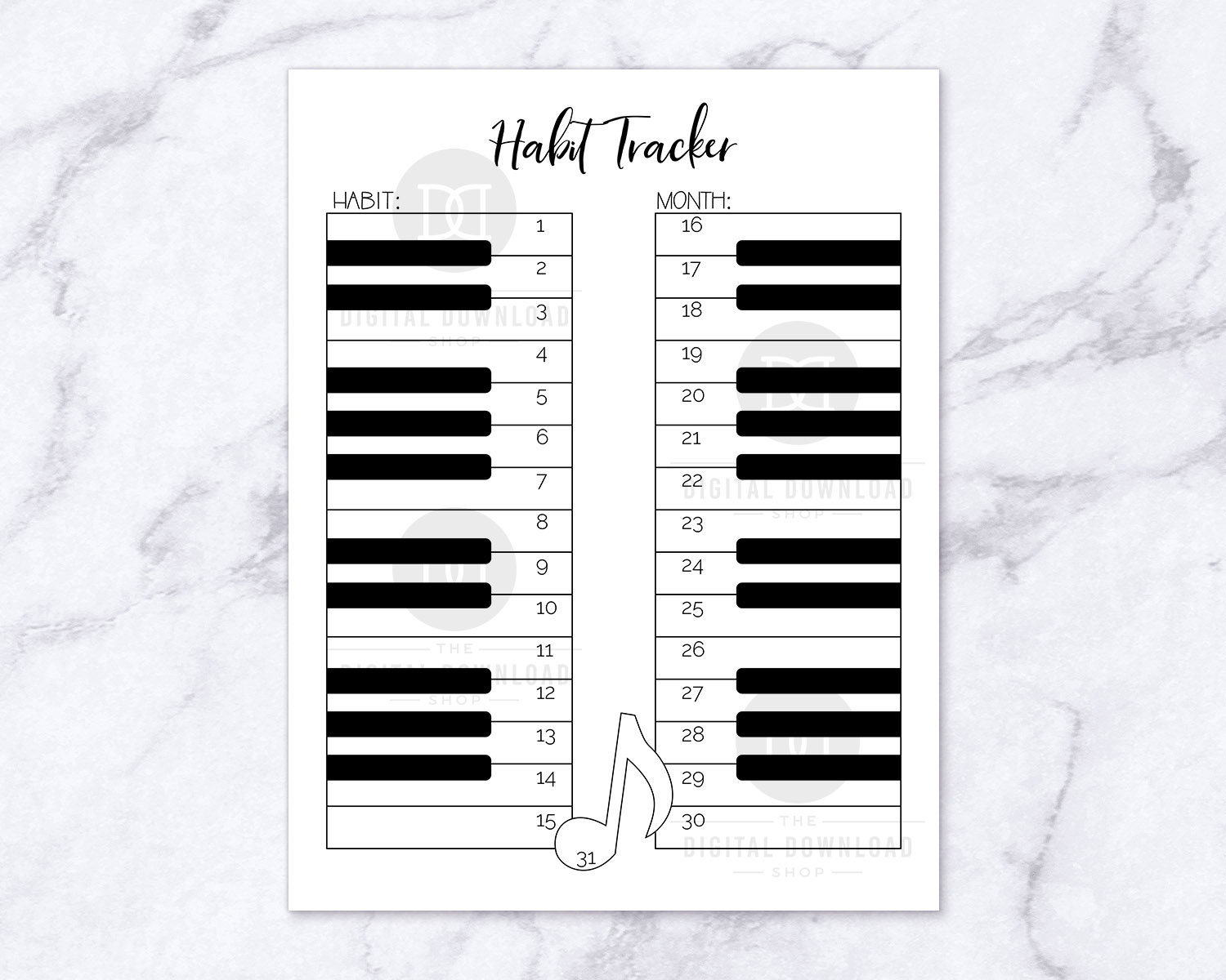 Piano Habit Tracker Printable Piano Practice Tracker Music | Etsy