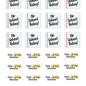 No School Stickers, Early Dismissal Stickers, Bullet Journal Stickers ...