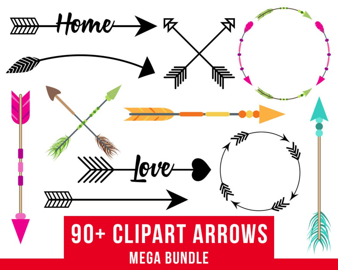 90+ Arrows Clipart Mega Bundle, Tribal Arrow Clipart, Rustic Arrow ...