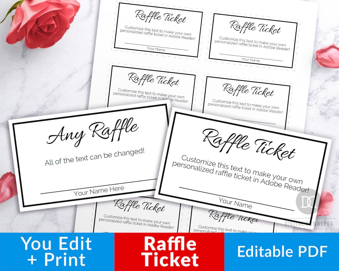 Raffle Ticket Template Editable Printable- Black and White, Printable ...