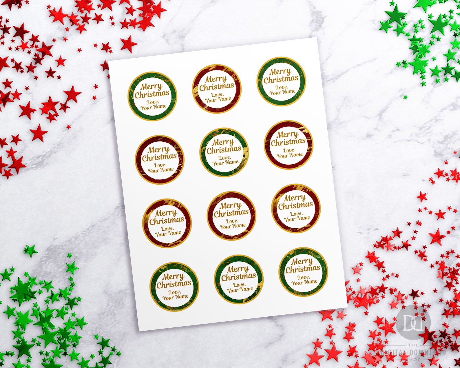 Gold Marble Christmas Circle Labels Editable Printable | Etsy