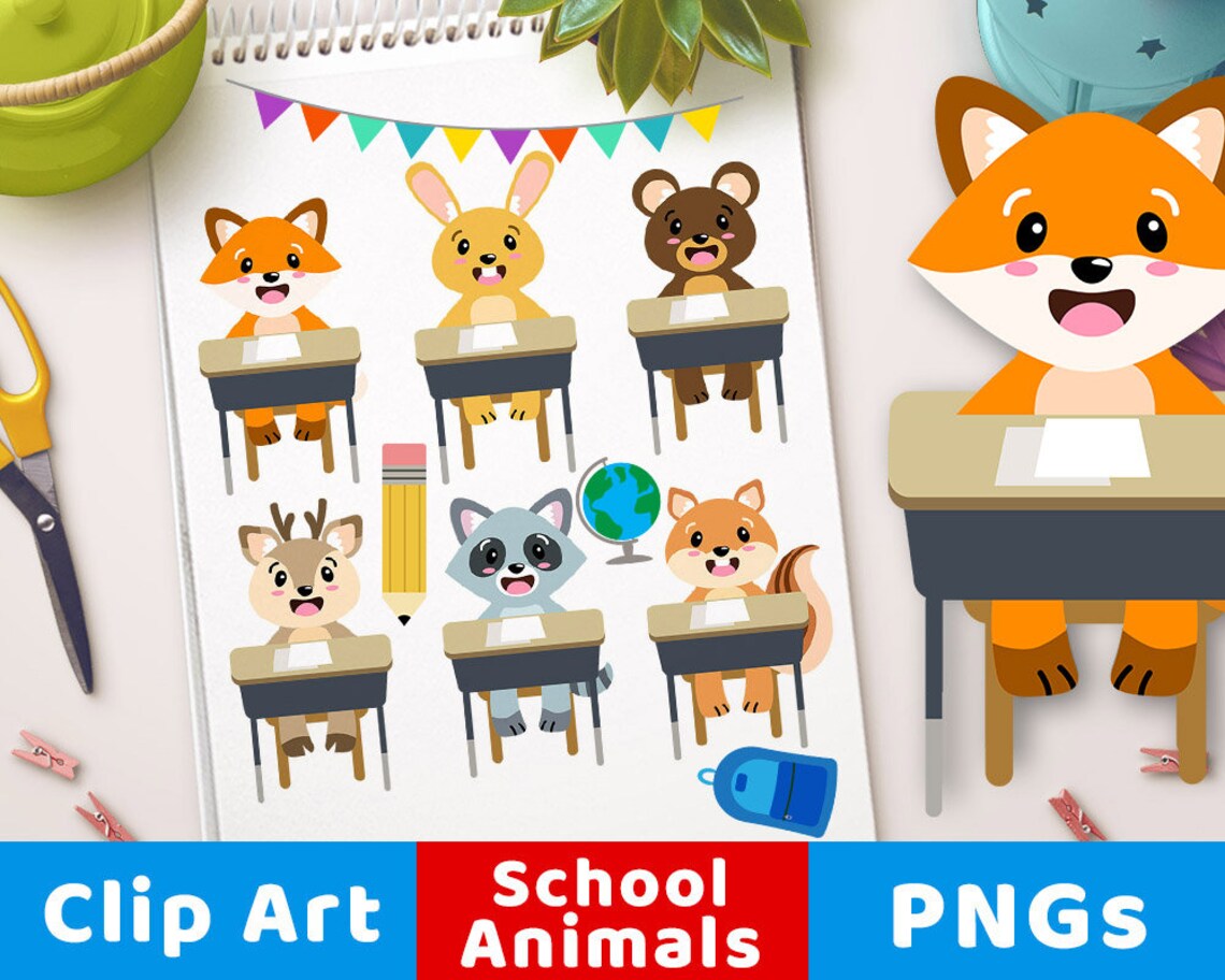 School Animals Clipart Woodland Animals Back to School - Etsy