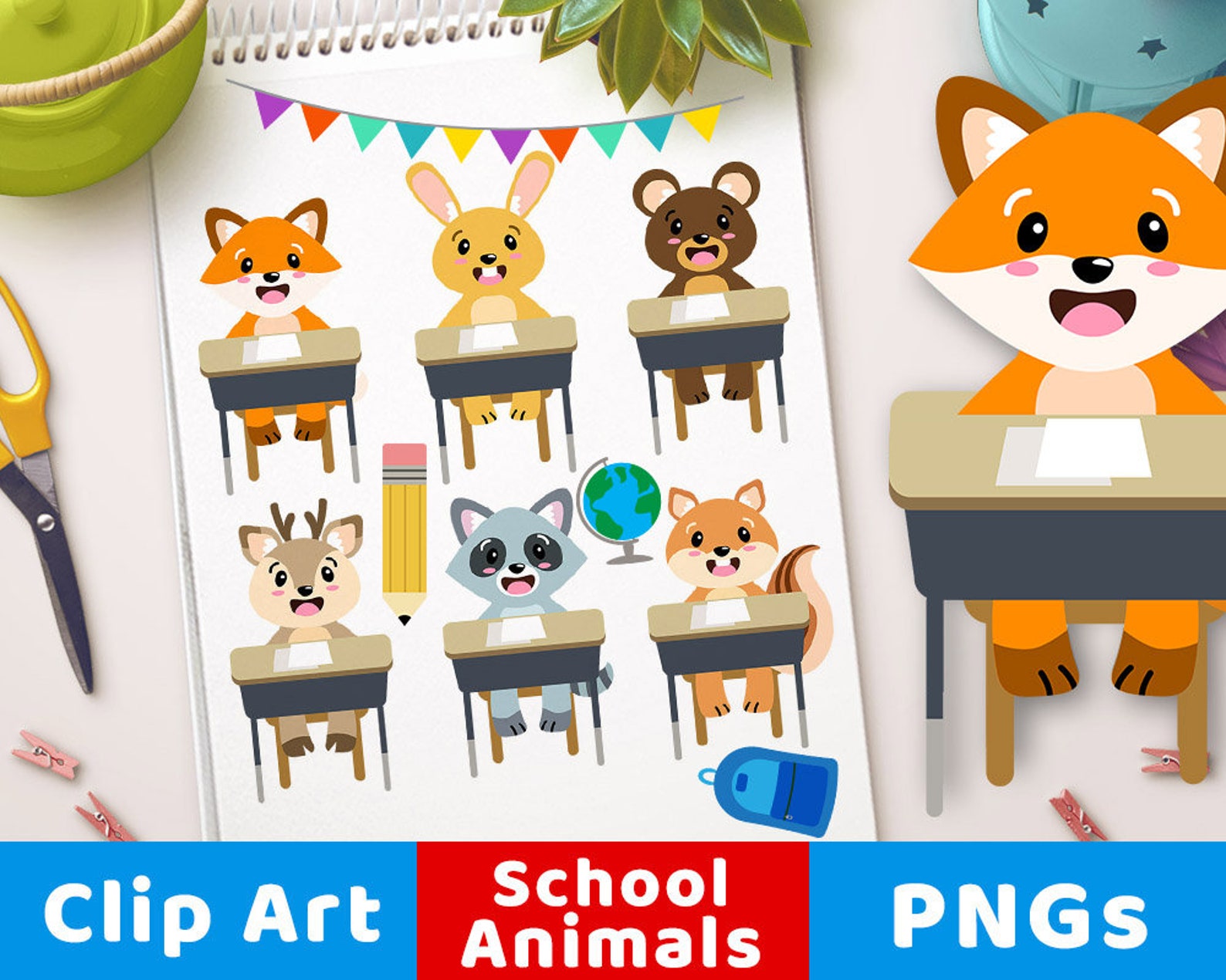School Animals Clipart Woodland Animals Back to School - Etsy