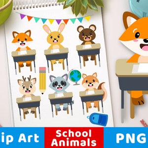 School Animals Clipart, Woodland Animals Back to School Clipart, Cute ...