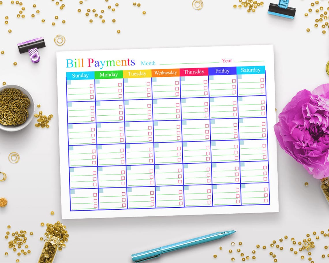 Bill Payments Calendar Bills Tracker Bill Calendar Bills - Etsy