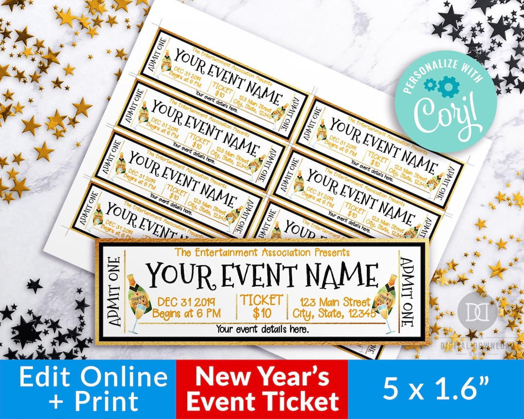 New Year's Eve Event Ticket Template, Printable New Year's Eve Party ...