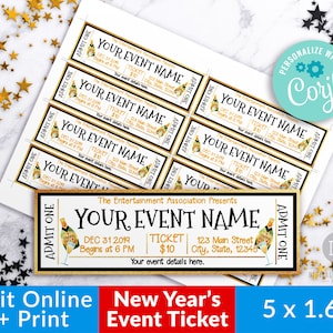 New Year's Eve Event Ticket Template, Printable New Year's Eve Party ...