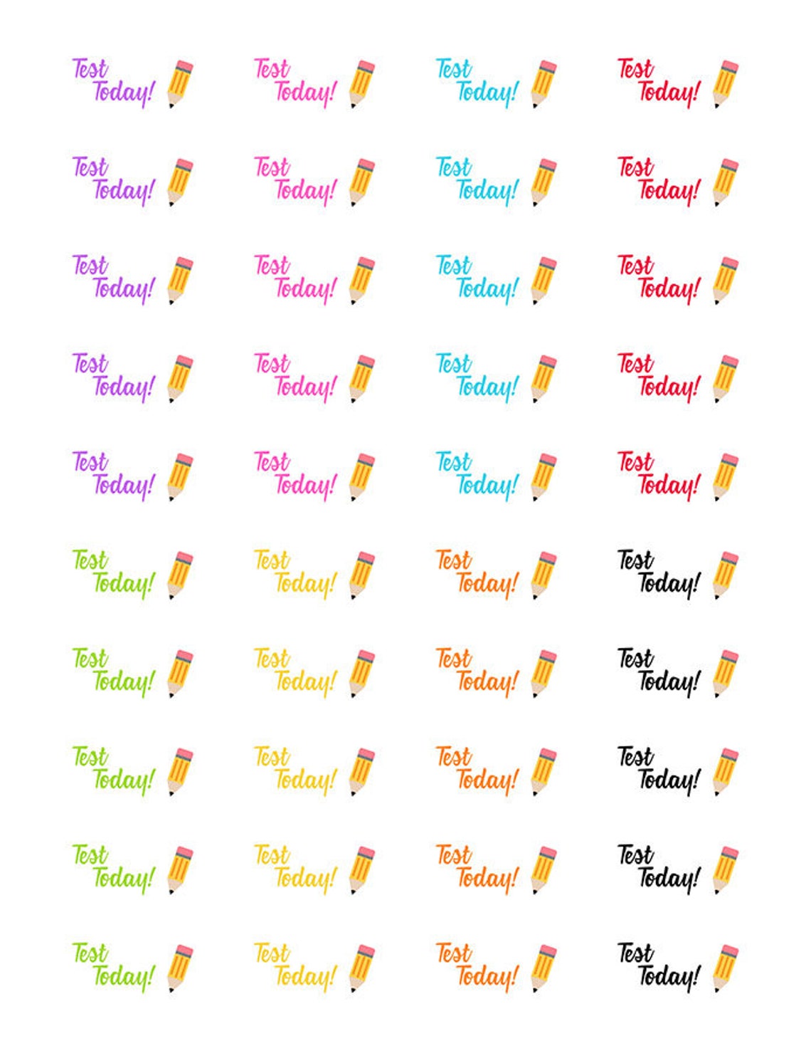 Pencil Test Today Stickers Test Reminder Printable Stickers - Etsy