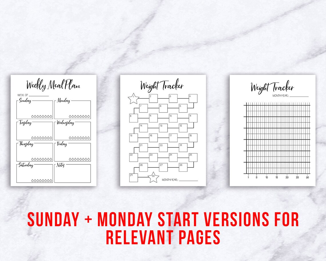 Bullet Journal Health and Fitness Planner Printable Bundle, Weight Loss ...