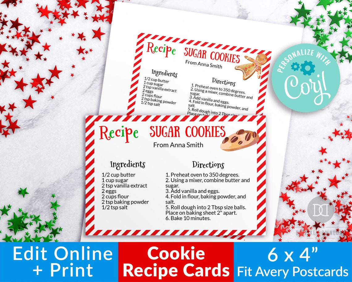 Christmas Cookie Recipe Card Printable, Editable Christmas Cookie ...