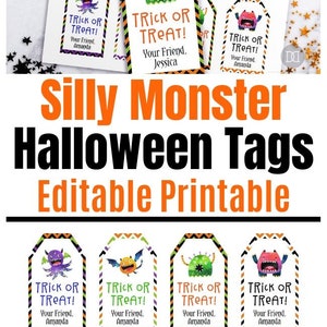 Halloween Tags Printable, Monster Halloween Tags Editable, Trick or ...