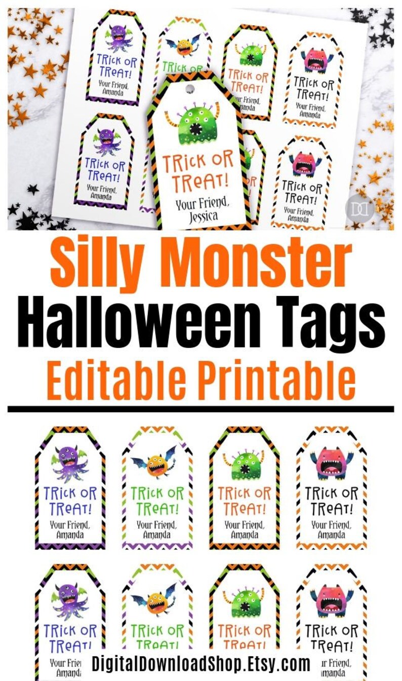 Halloween Tags Printable Monster Halloween Tags Editable - Etsy