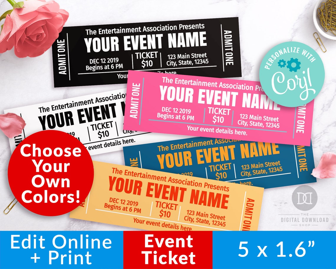 Event Ticket Template Printable Choose Your Own Colors - Etsy