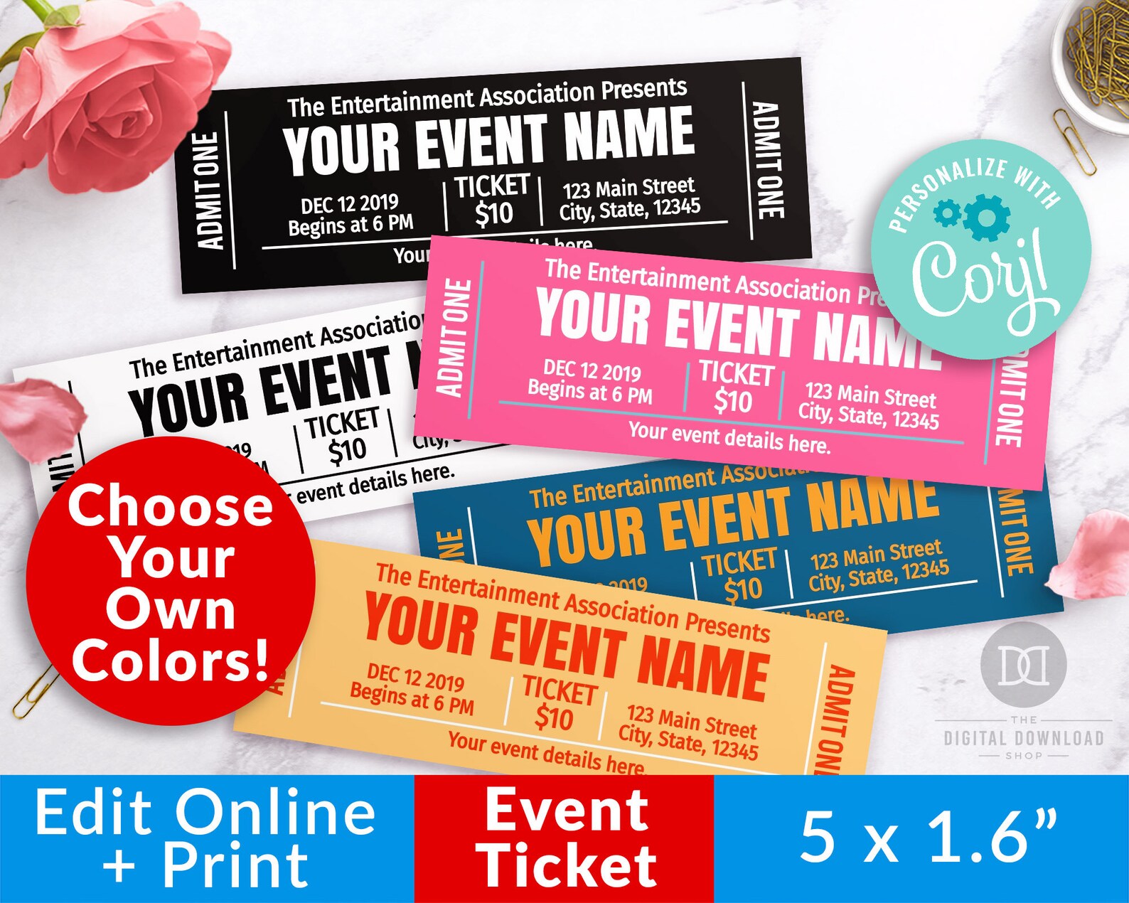 Event Ticket Template Printable Choose Your Own Colors - Etsy