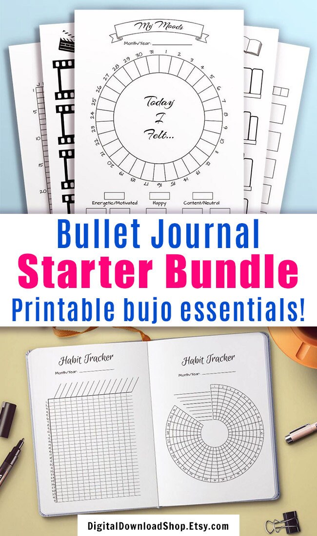 Bullet Journal Printables Starter Kit Mood Trackers Habit | Etsy