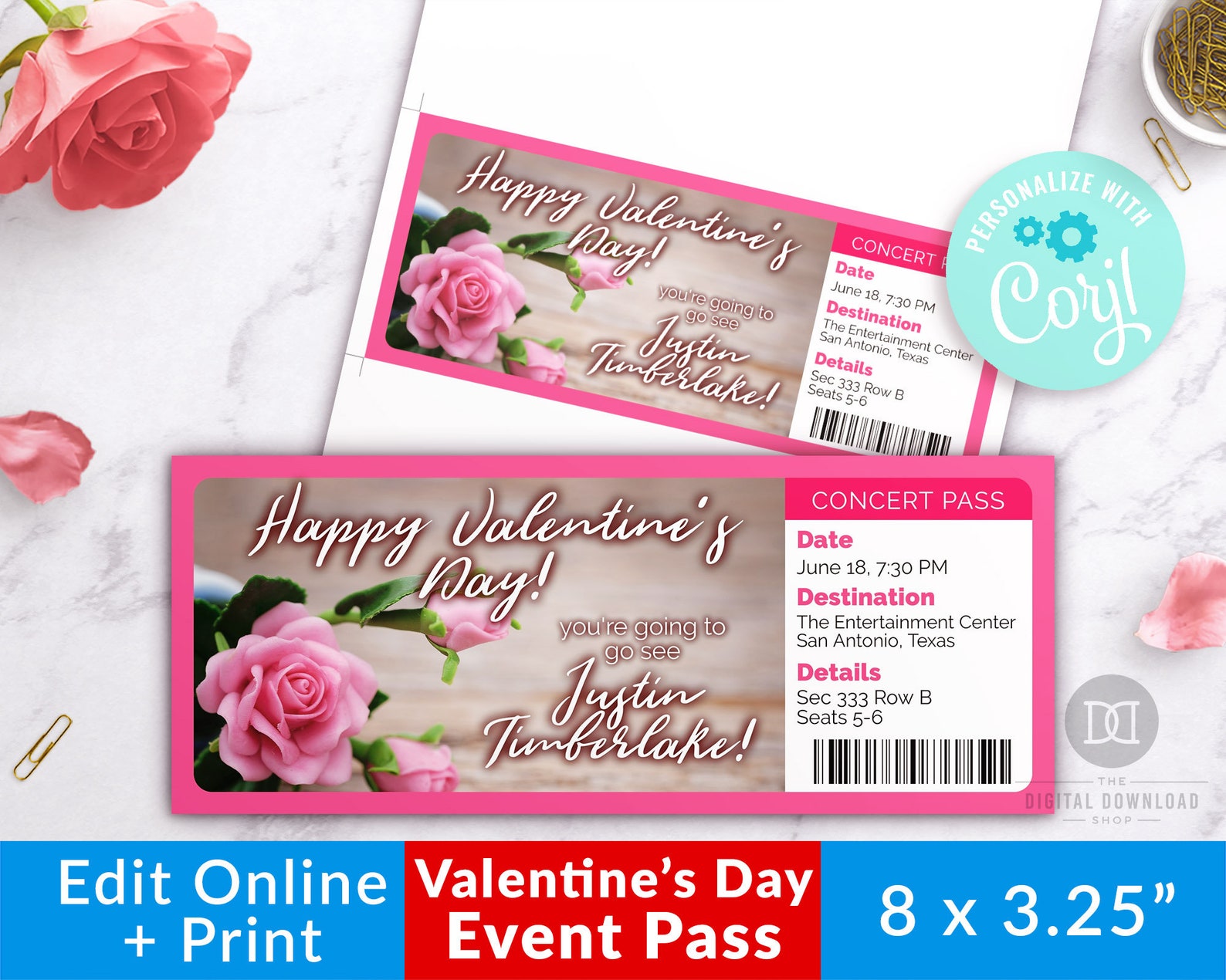 Valentine's Day Event Ticket Template Printable | Etsy