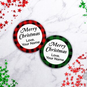Christmas Buffalo Check Labels Editable Round, Printable Christmas Tags ...