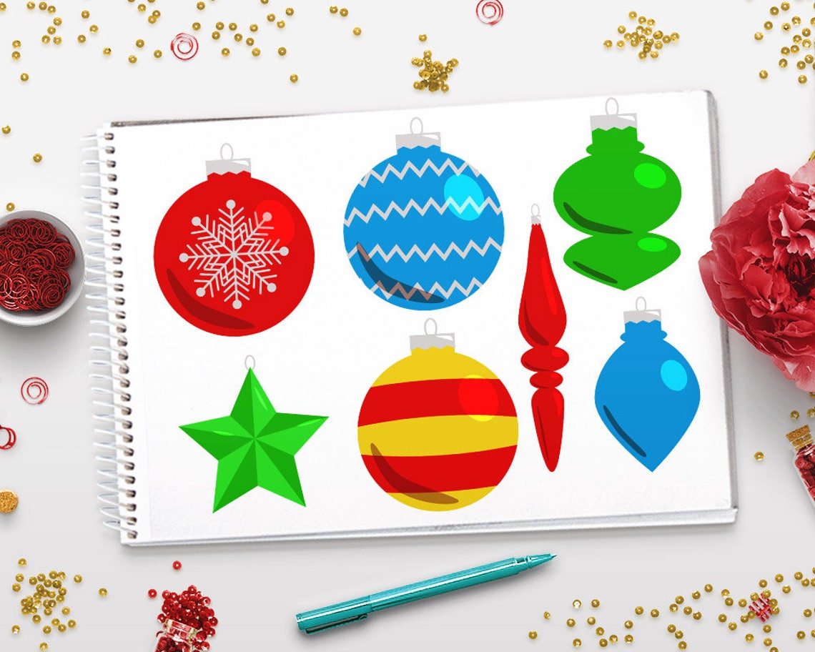40 Christmas Ornaments Clipart Holiday Clipart Christmas | Etsy