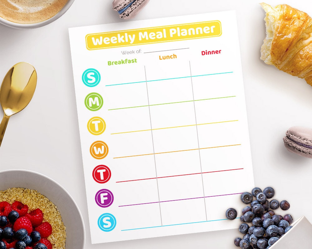 Weekly Menu Plan Printable Rainbow Circles Printable Menu | Etsy