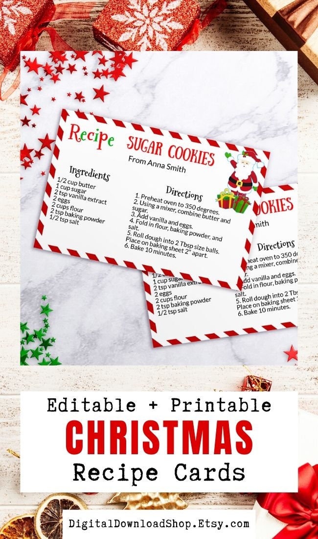 Santa Cookie Recipe Card Printable Editable Christmas Cookie | Etsy