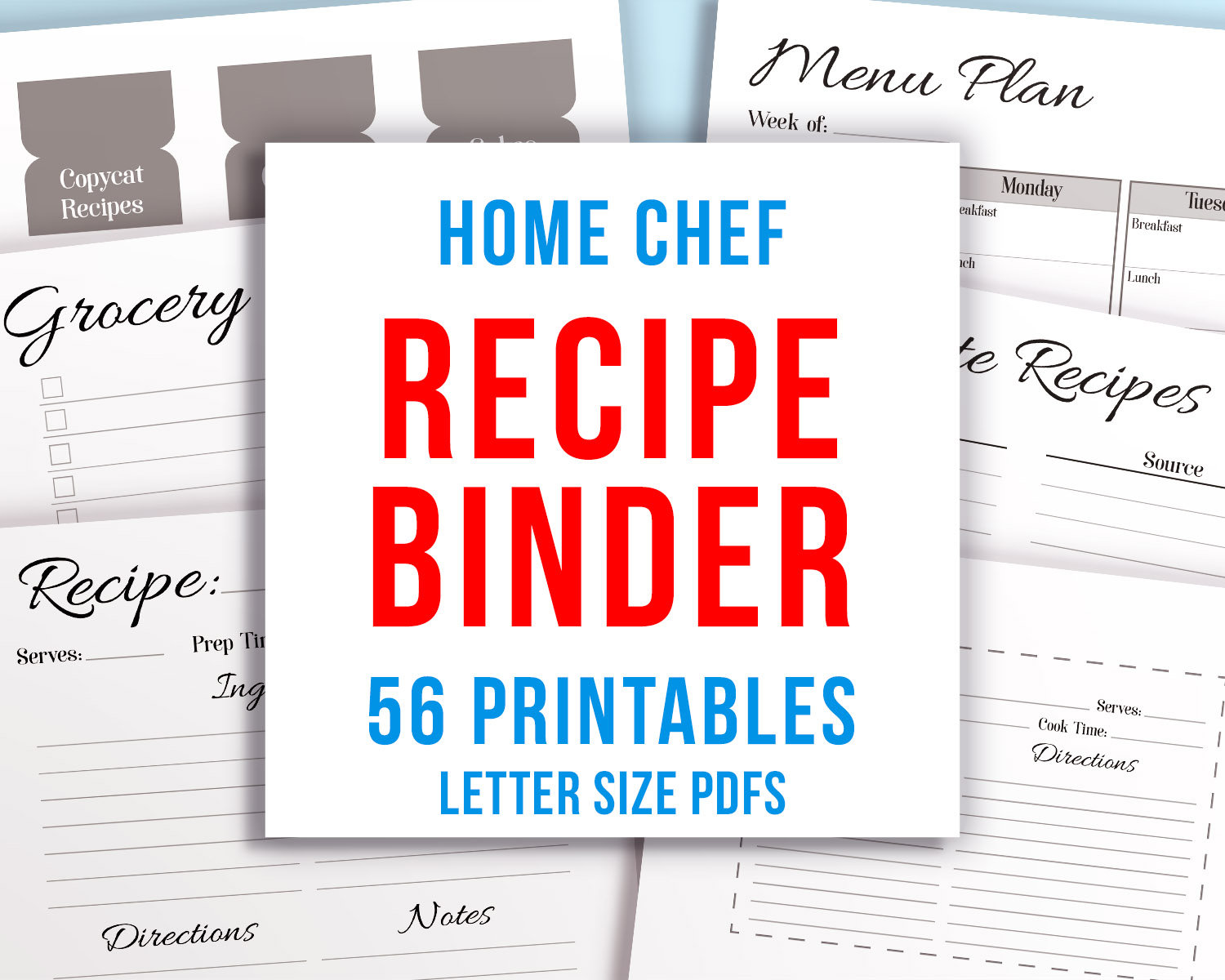 Recipe Binder Kit Printable, Recipe Template Printable, Recipe ...