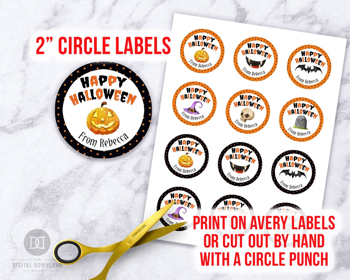 Halloween Stickers Personalized, Printable Halloween Circle Labels ...