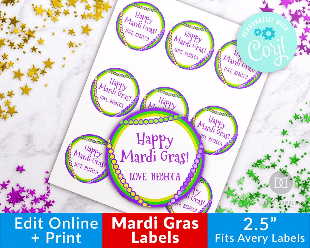 Mardi Gras Labels Editable Template, Printable Mardi Gras Stickers ...