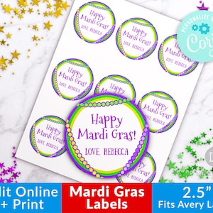 Mardi Gras Labels Editable Template, Printable Mardi Gras Stickers ...