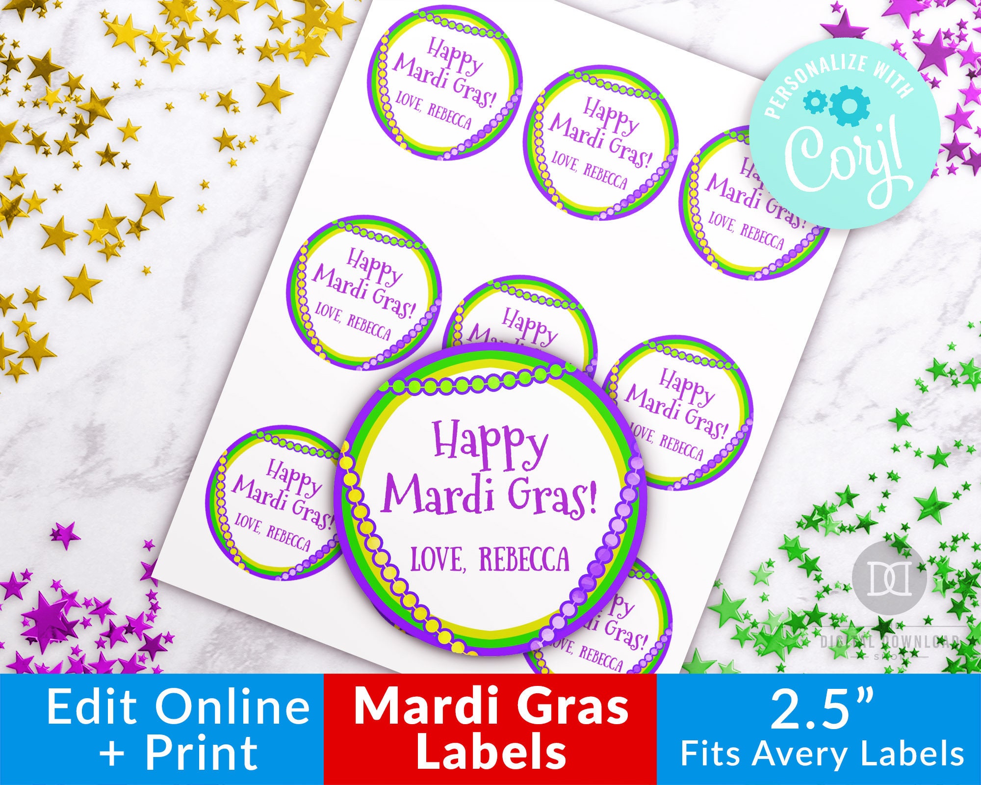 Mardi Gras Labels Editable Template Printable Mardi Gras | Etsy