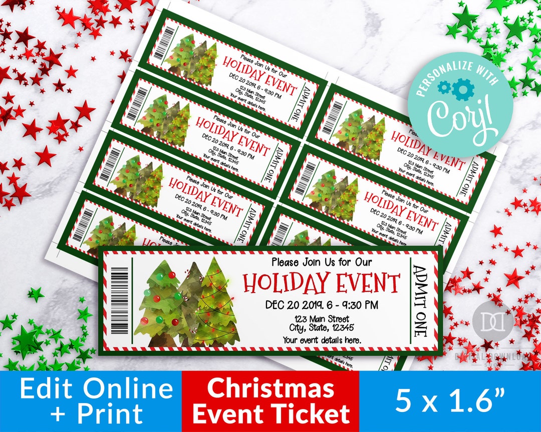 Christmas Event Ticket Printable, Editable Christmas Tree Ticket ...