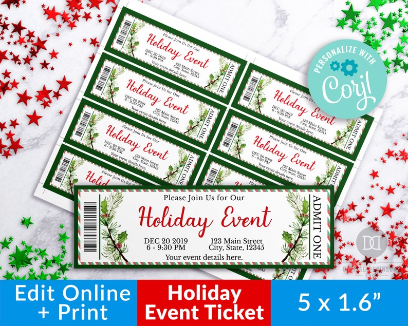 Holiday Event Ticket Printable Editable Ticket Templates - Etsy