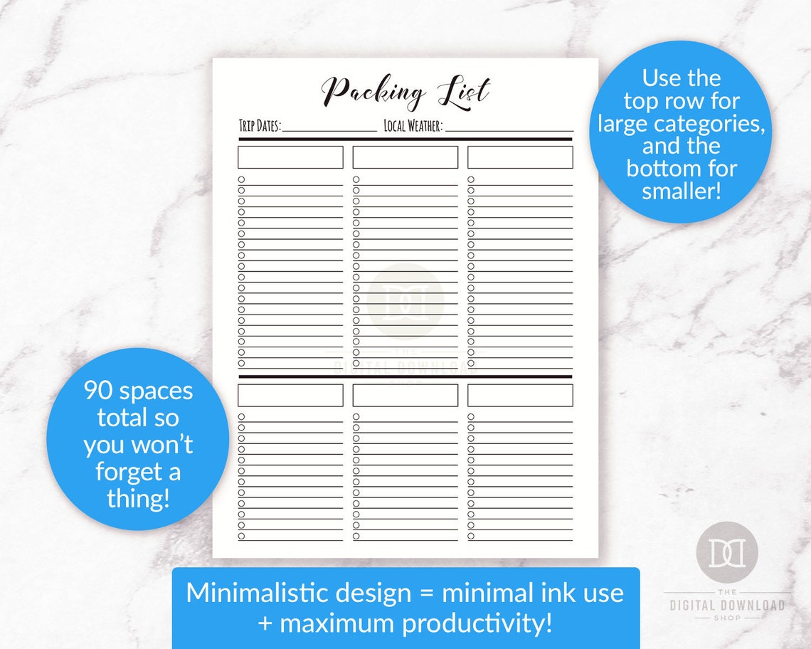 Packing List Printable Packing List Template Travel Planner - Etsy