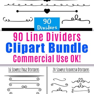 Line Divider Clipart - 90 Dividers Mega Pack, Wedding Clipart, Page ...