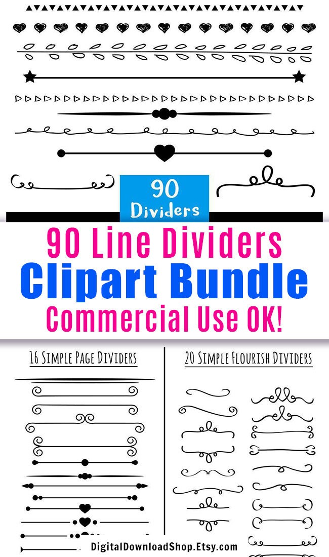 Line Divider Clipart 90 Dividers Mega Pack Wedding Clipart | Etsy