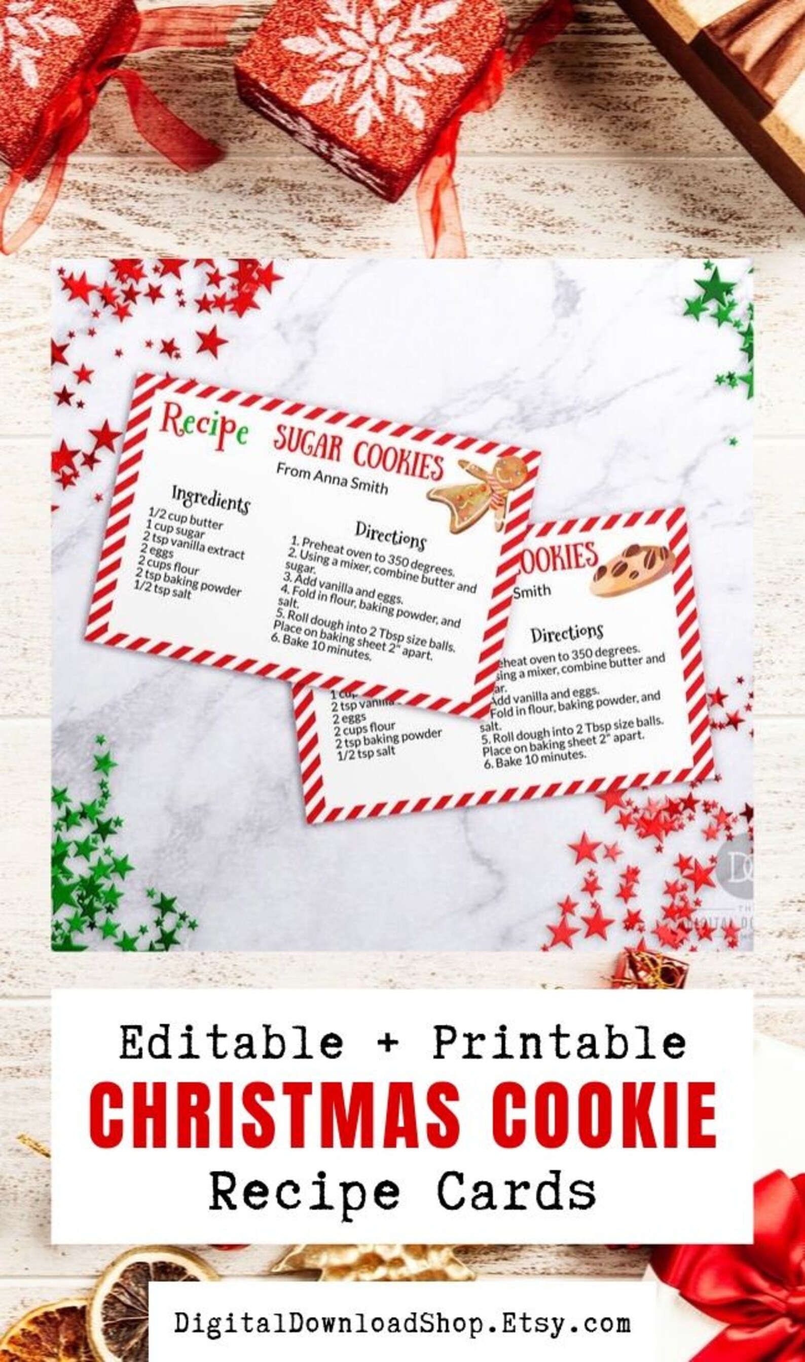 Christmas Cookie Recipe Card Printable, Editable Christmas Cookie ...
