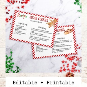 Christmas Cookie Recipe Card Printable, Editable Christmas Cookie ...