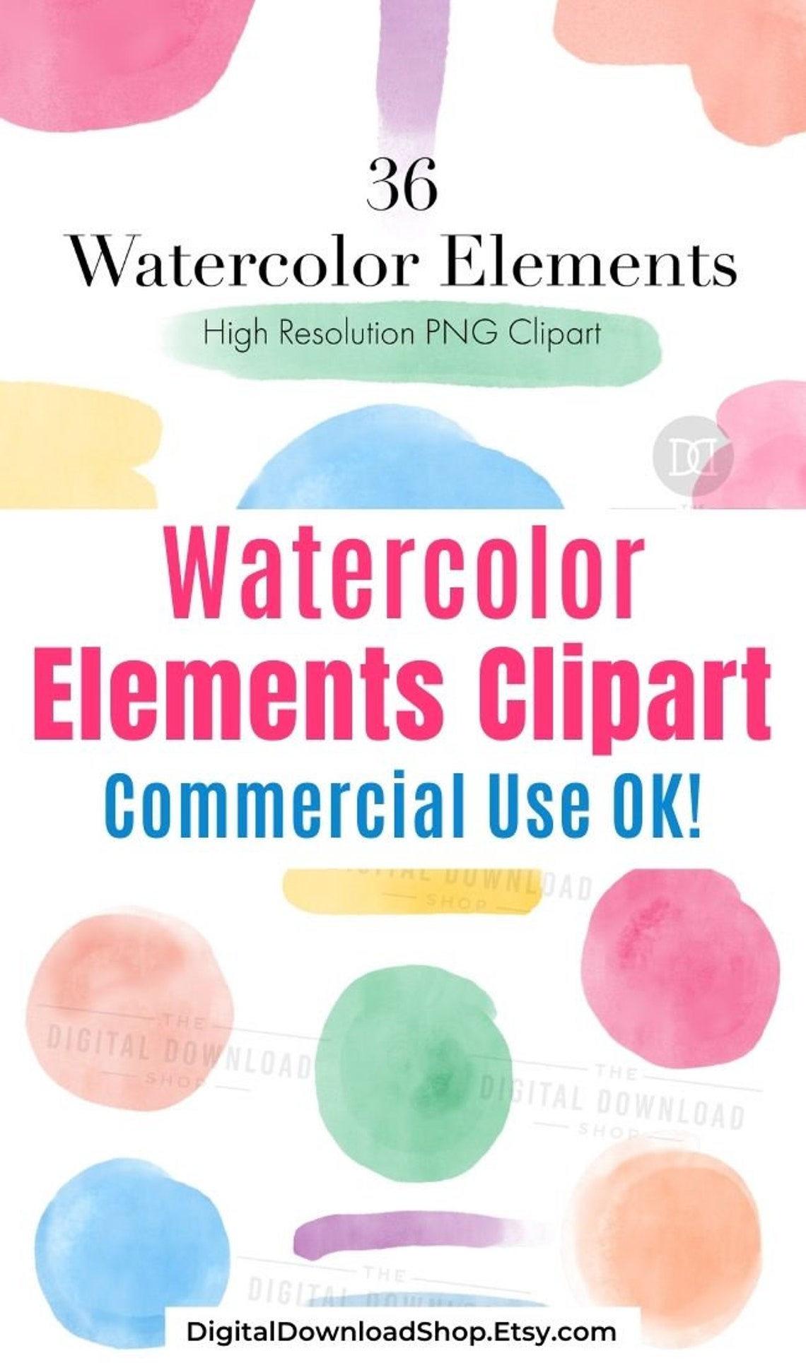 Watercolor Clipart, Watercolor Elements Clipart, Watercolor Shapes ...
