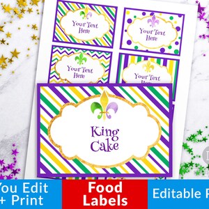 Mardi Gras Food Labels Printable, Mardi Gras Editable Food Tags, Mardi ...
