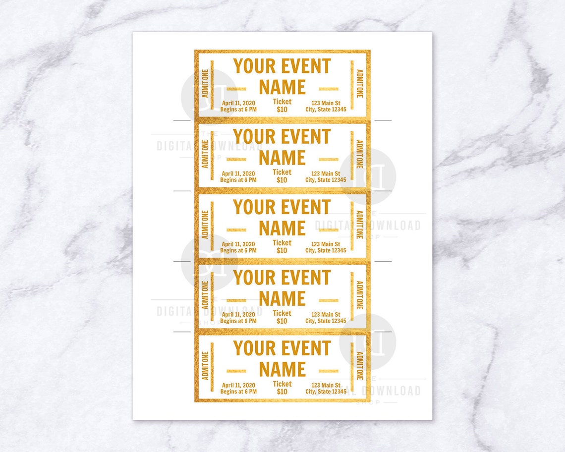 White and Gold Event Tickets Template Printable Editable - Etsy