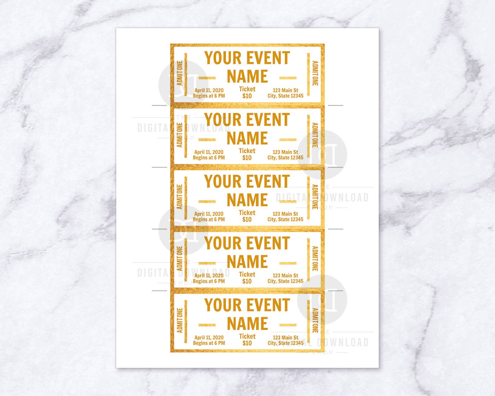 White and Gold Event Tickets Template Printable Editable - Etsy