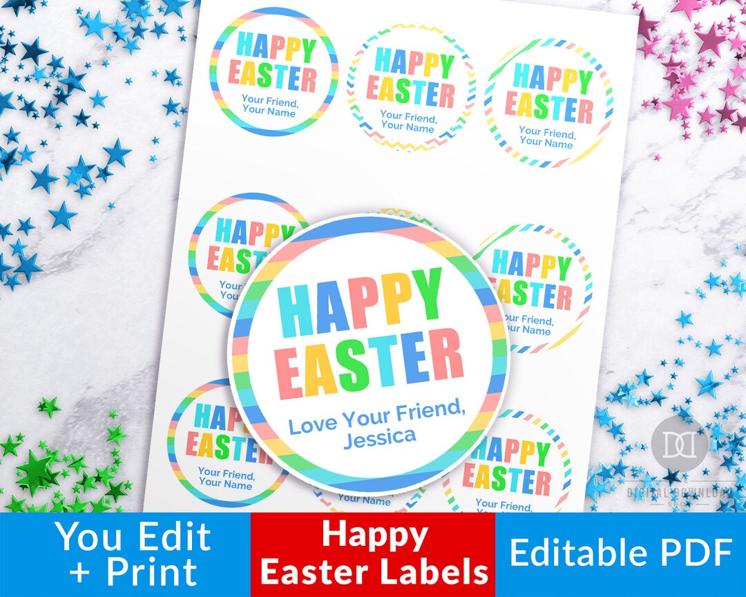 Happy Easter Labels Printable, Easter Stickers Printable, Editable ...