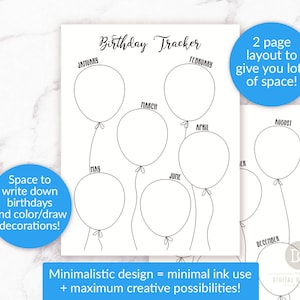 Birthday Tracker Printable, Bujo Journal Birthday Tracker, Birthday ...