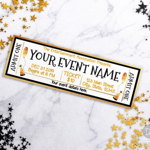 New Year's Event Ticket Template, Printable New Year's Eve Tickets ...