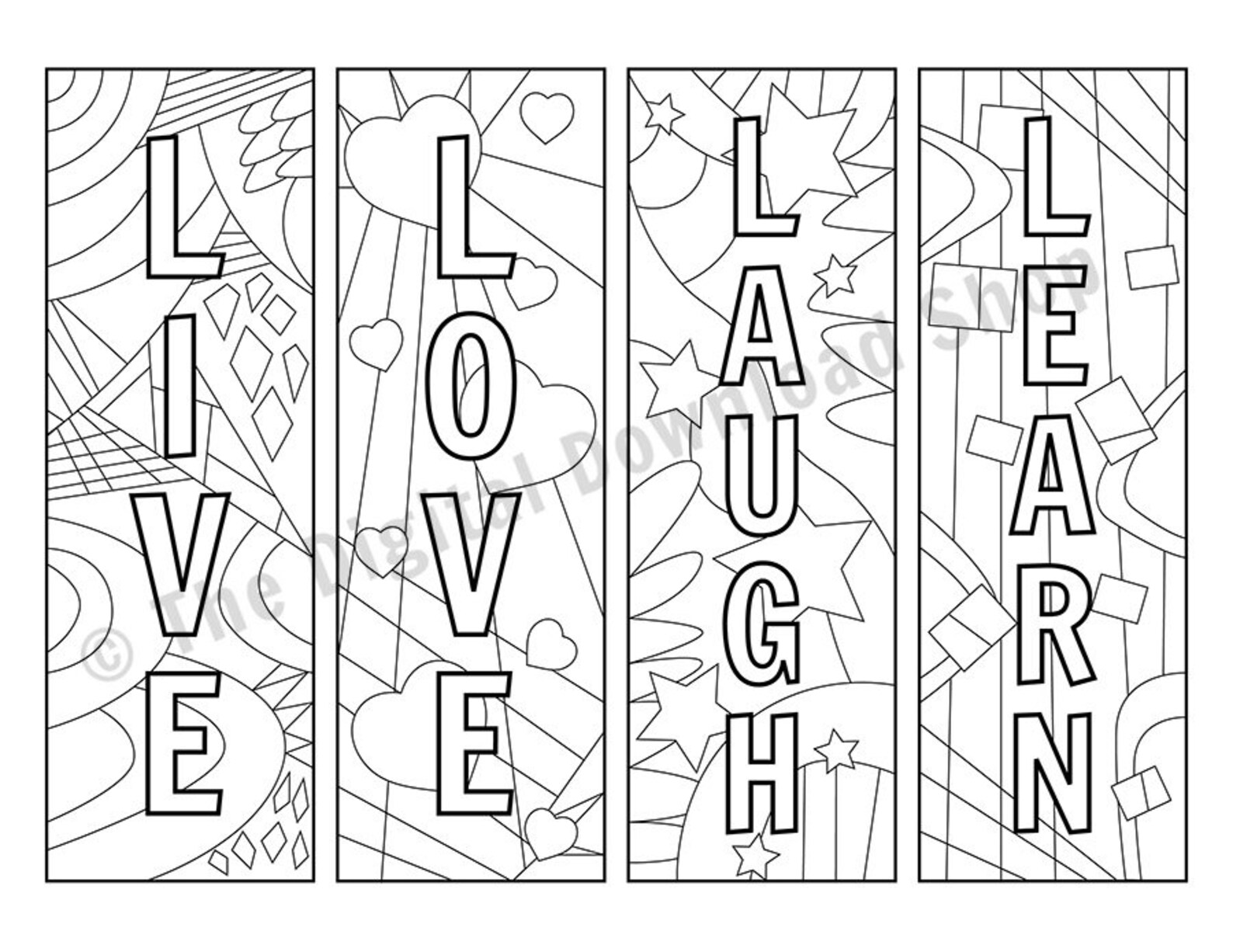 Live Love... Bookmarks to Color Printable Coloring Page - Etsy