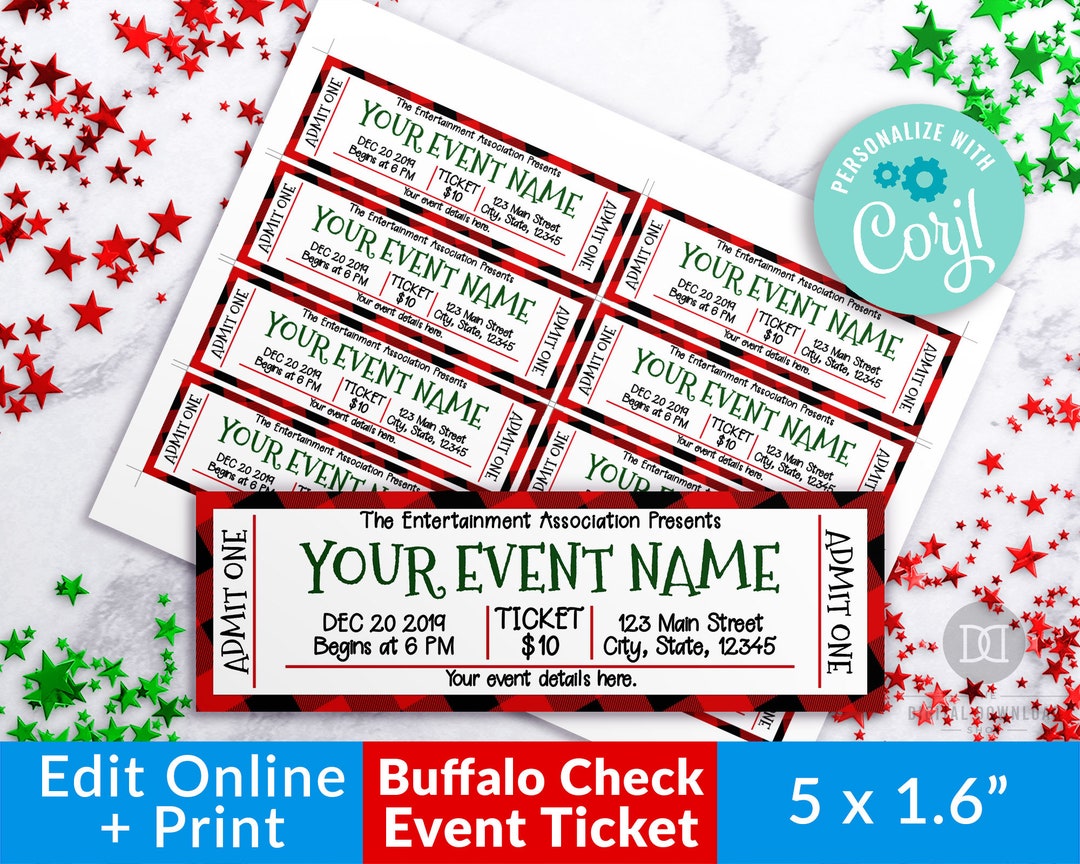 Christmas Event Ticket Template, Red Buffalo Check Printable Tickets ...