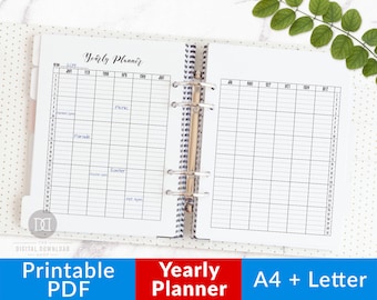 Open Dated Yearly Planner Printable Any Year Calendar 12 - Etsy Singapore