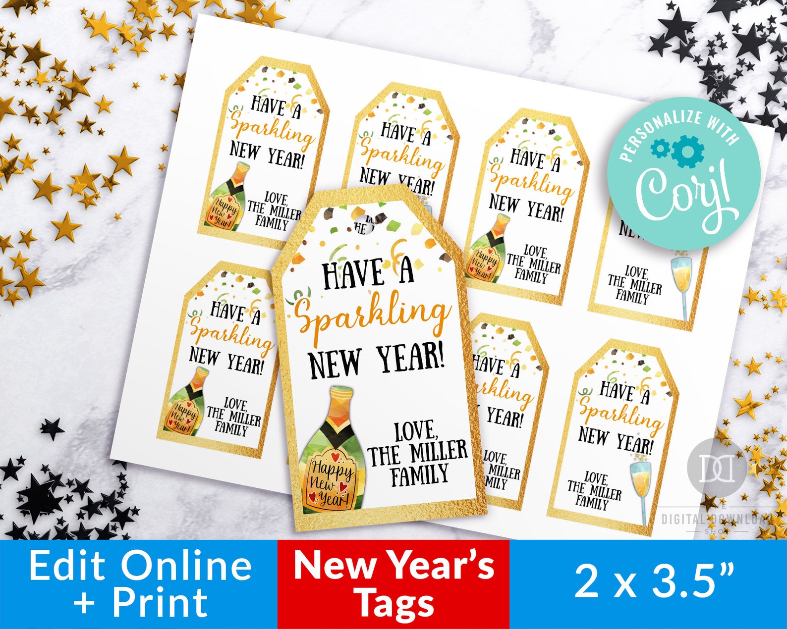 New Year's Tags Editable Template Printable New - Etsy