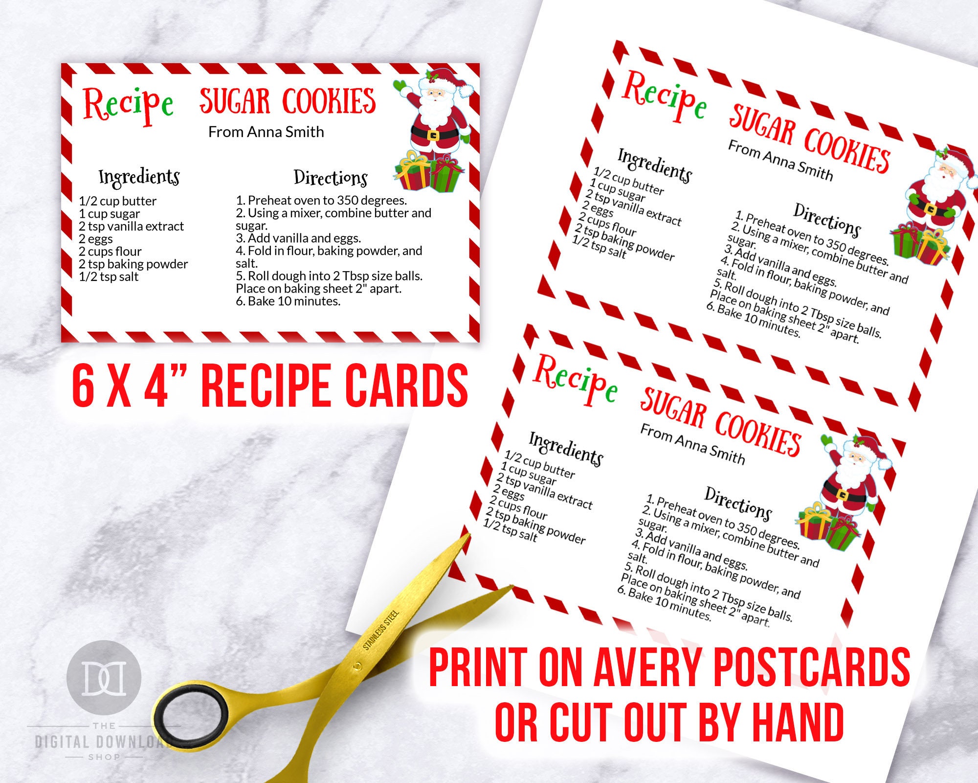 Santa Cookie Recipe Card Printable, Editable Christmas Cookie Recipe ...