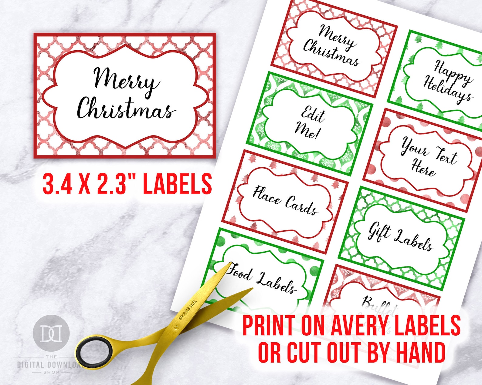 Christmas Labels Printable Red Green Editable Christmas | Etsy