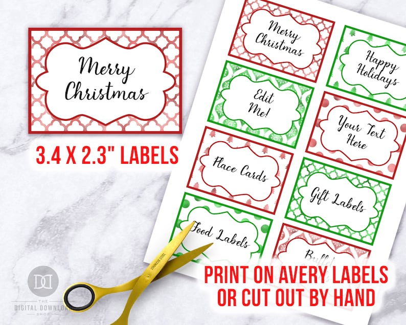 Christmas Labels Printable Red Green Editable Christmas | Etsy